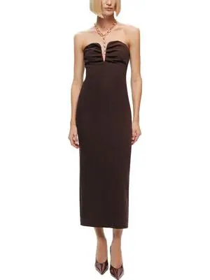NOCTURNE Strapless Sweetheart Pencil Midi Dress - Brown