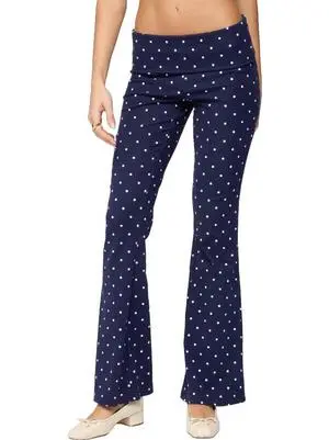 EDIKTED Daliya Dot Foldover Pants - Navy
