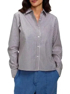Foxcroft Jodie Stripe Cotton Button-up Shirt - Black/white