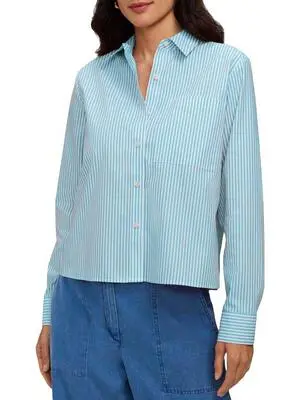 Foxcroft Jodie Stripe Cotton Button-up Shirt - Capri Blue/white
