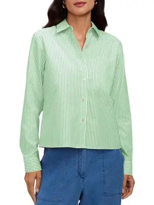 Foxcroft Jodie Stripe Cotton Button-up Shirt - Mojito Green/white