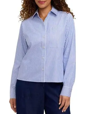 Foxcroft Jodie Stripe Cotton Button-up Shirt - Powder Blue/white