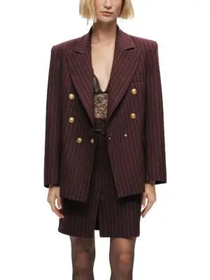 NOCTURNE Pinstripe Double-breasted Blazer - Burgundy