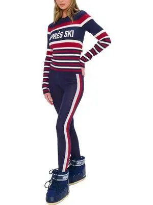 Show Me Your Mumu High-waisted Cozy Leggings - Navy Race Stripe Knit