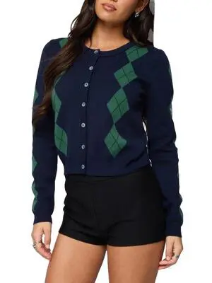 EDIKTED Argyle Fine-gauge Cardigan - Navy