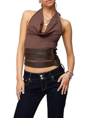 EDIKTED Buckle Halter Neck Top