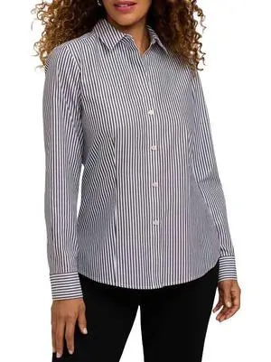 Foxcroft Dianna Stripe Cotton Button-up Shirt - Black/white