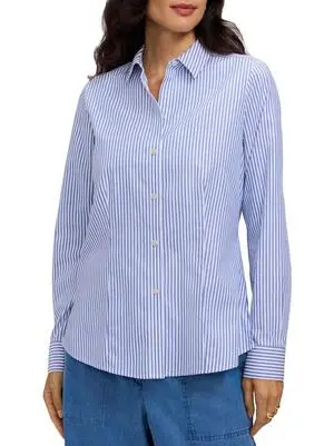 Foxcroft Dianna Stripe Cotton Button-up Shirt - Powder Blue/white