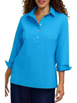 Foxcroft Therese Button Back Popover Shirt Malibu Blue