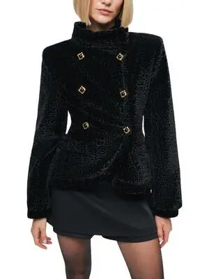 NOCTURNE Textured High Neck Double-breasted Jacket - Black