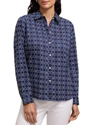 Foxcroft Hampton Geo Print Cotton Button-up Shirt - Navy Blue/white