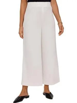 Foxcroft Arlette Wide Leg Crop Crepe Pants - Ecru Beige