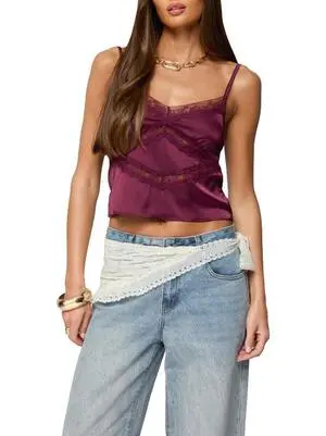 EDIKTED Tamar Satin Camisole Crop Top - Burgundy