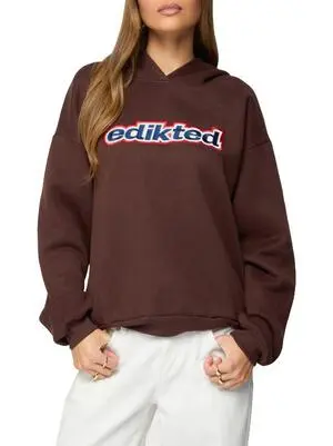 EDIKTED Oversized Hoodie With Embroidered Logo - Brown