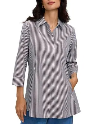 Foxcroft Cotton Stripe Tunic Shirt - Black/white