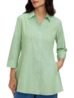 Foxcroft Cotton Stripe Tunic Shirt - Mojito Green/white