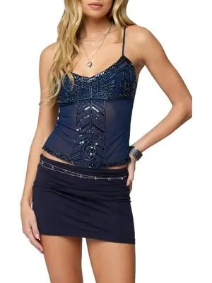 EDIKTED Beaded Camisole - Navy