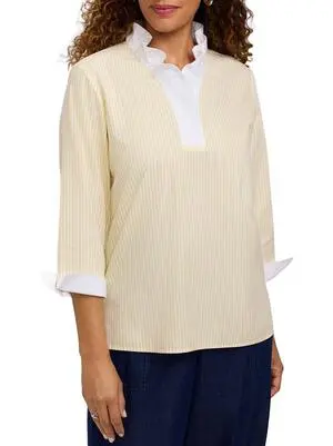 Foxcroft Tammy Ruffle Collar Cotton Top - Lemon Yellow