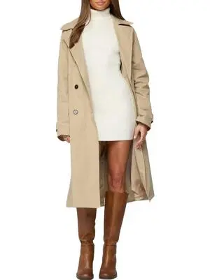 EDIKTED Belted Double-breasted Trench Coat - Camel