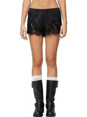 EDIKTED Lace And Satin Shorts - Black