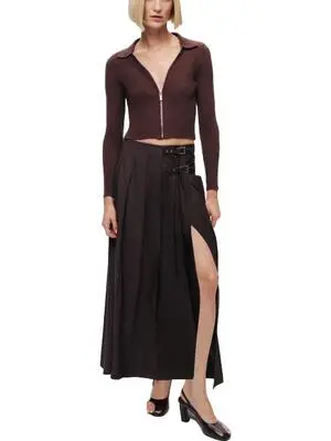 NOCTURNE Belted Pleated Maxi Skirt