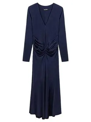 NOCTURNE Ruched Waist Long-sleeve Maxi Dress - Navy Blue