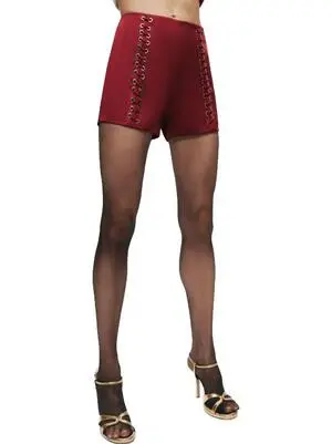 NOCTURNE High-waist Lace-up Shorts - Burgundy