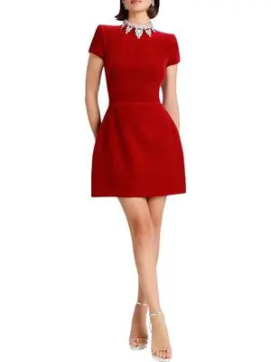 NADINE MERABI Simone Embellished Velvet Minidress - Red