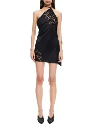 Lioness Amore Lace Inset Halter Minidress - Noir