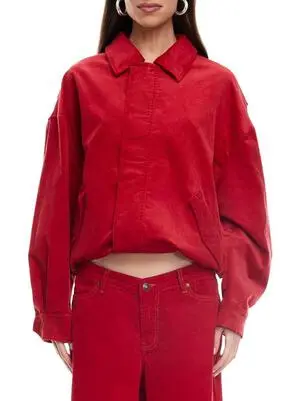 Lioness Oversized Corduroy Bomber Jacket - Crimson
