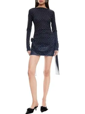Lioness Glory Dot Long Sleeve Mini Dress - Onyx Polka