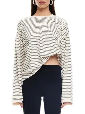 Lioness Bry Stripe Oversized Velour Top - Cream Noir Strip