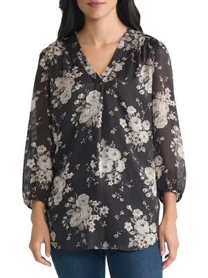 Jones New York Printed V-neck Blouse - Jones Black Multi