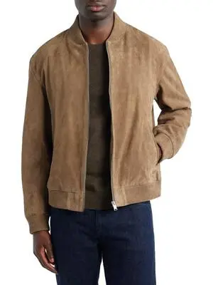 BOSS Muller Suede Bomber Jacket Open Brown