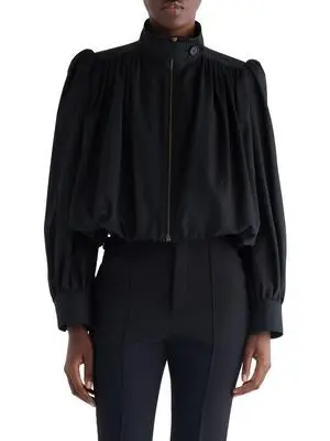 Chloé Crop Balloon Hem Cotton Zip Jacket - Black