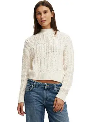 COTTON ON Boxy Mock Neck Cable Knit Sweater - Porcelain