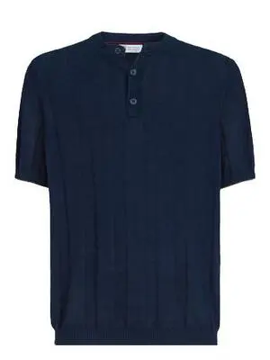 Brunello Cucinelli Henley Collar T-shirt - Navy Blue