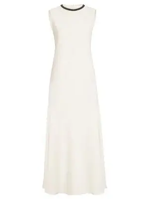 Brunello Cucinelli Dress With Monili Collar - Ivory