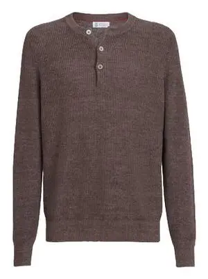Brunello Cucinelli Sweater With Henley Collar - Hazelnut