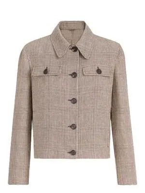 Brunello Cucinelli Prince Of Wales Linen Blazer - Light Brown