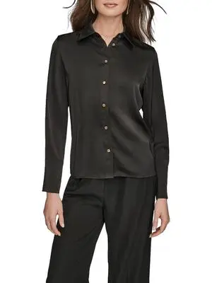 Donna Karan New York Satin Button-up Shirt - Black
