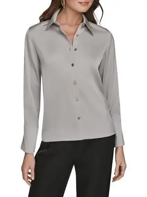 Donna Karan New York Satin Button-up Shirt - Light Grey