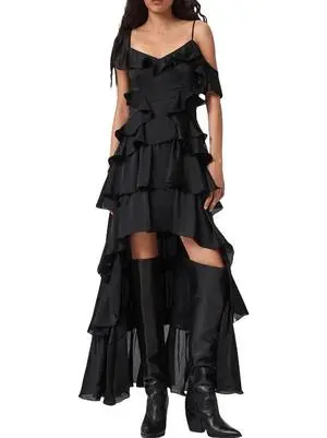 ALLSAINTS Sienna Cold Shoulder Ruffle Tiered High-low Dress - Petra Sepia Brown