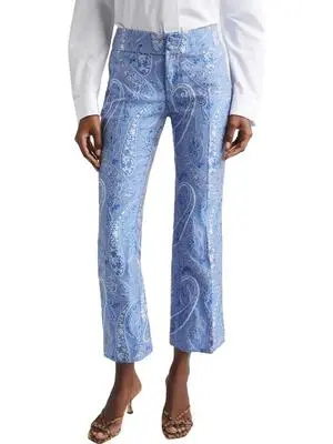 Etro Microcheck Embroidered Paisley Pants - Multicolour On Blue Base