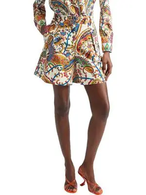 Etro Paisley Pleated Bermuda Shorts - Print On White Base