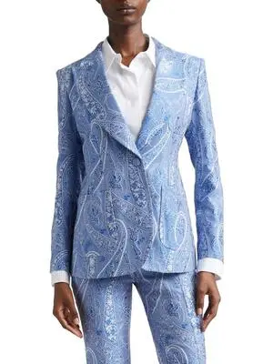 Etro Microcheck Paisley Embroidered Jacket - Multicolour On Blue Base