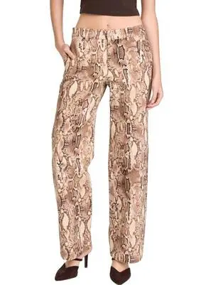 WAYF Savanna Snakeskin Print Straight Leg Pants - Brown Snake
