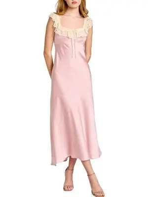 WAYF Ella Lace Trim Slipdress - Pink