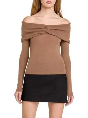 WAYF Alice Off-The-Shoulder Sweater Mocha