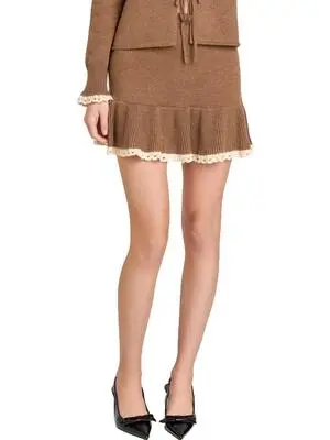 WAYF Ginger Lace Trim Knit Skirt - Mocha